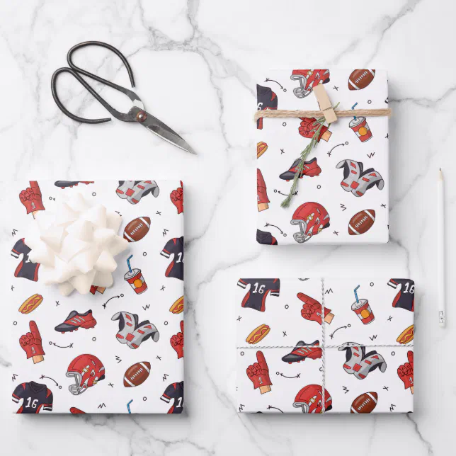 Football Sports Symbols Pattern Athletes Wrapping Paper Sheets | Zazzle