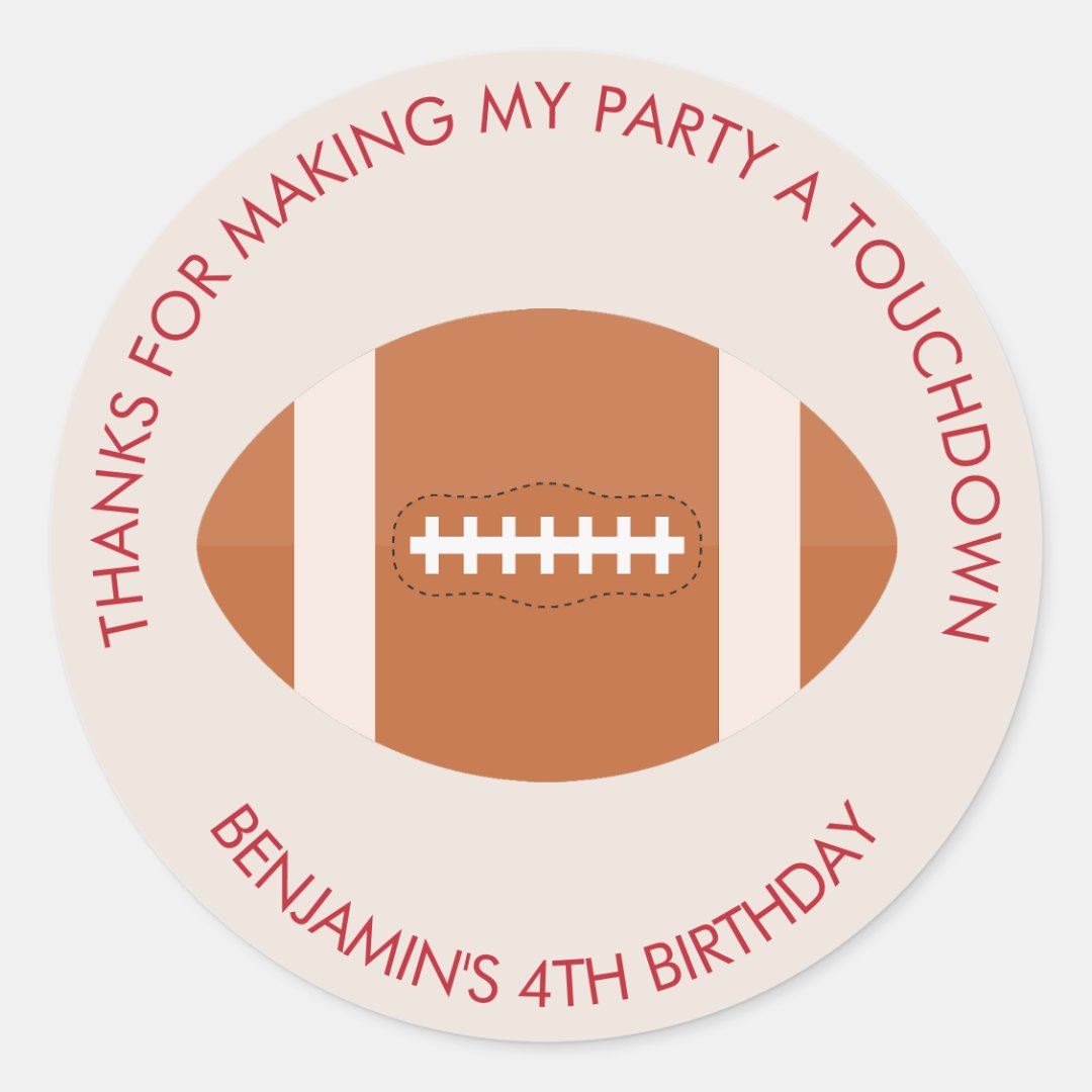 Football Sports Theme Birthday Classic Round Sticker | Zazzle