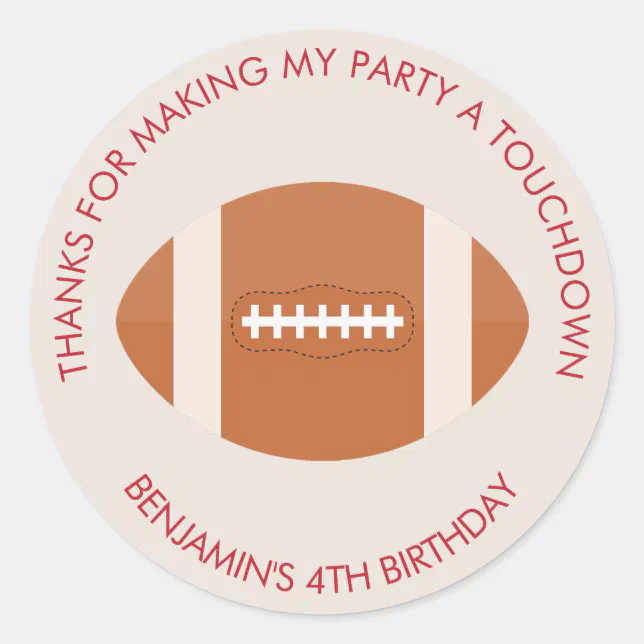 Football Sports Theme Birthday Classic Round Sticker | Zazzle