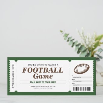 Football Surprise Gift Game Ticket Certificate Invitation | Zazzle