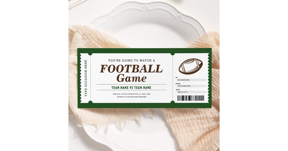 Football Surprise Gift Game Ticket Certificate Invitation | Zazzle