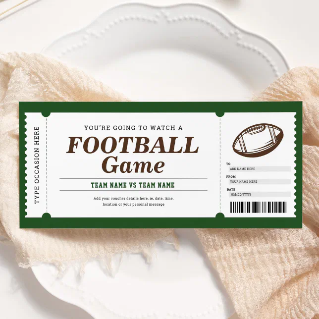 Football Surprise Gift Game Ticket Certificate Invitation | Zazzle