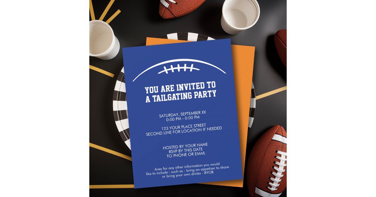 Football Tailgating Party - blue orange Invitation | Zazzle