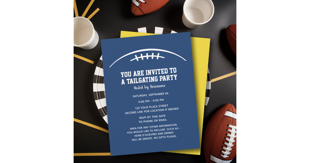 Football Tailgating Party - blue yellow Invitation | Zazzle