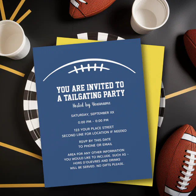 Football Tailgating Party - blue yellow Invitation | Zazzle