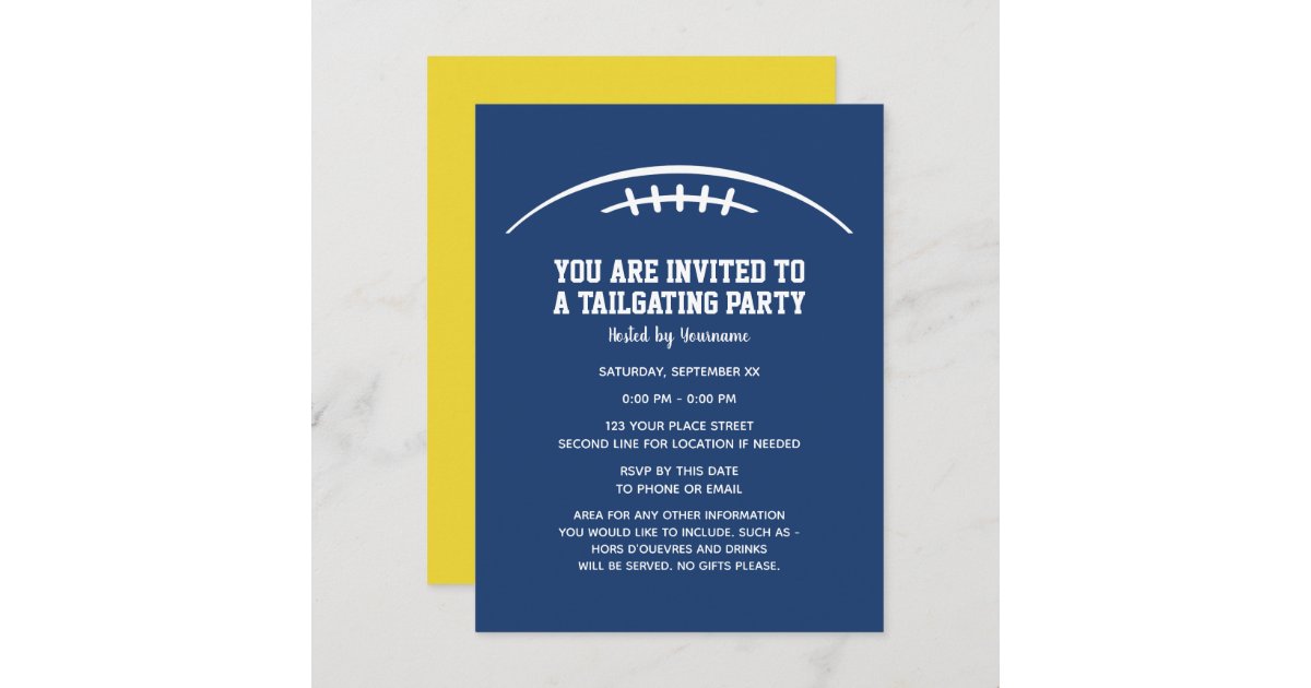 Football Tailgating Party - blue yellow Invitation | Zazzle