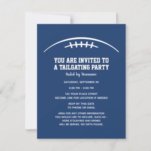 Football Tailgating Party - blue yellow Invitation | Zazzle