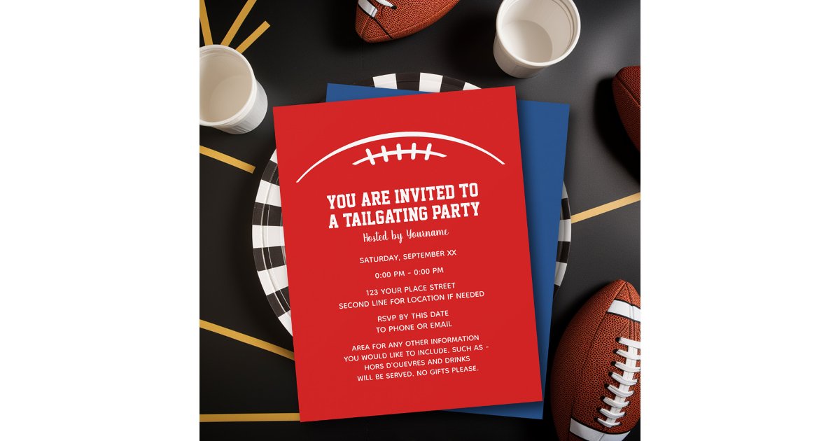 Football Tailgating Party - red blue Invitation | Zazzle