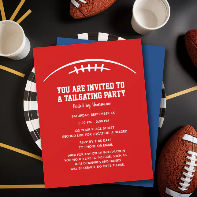 Football Tailgating Party - red blue Invitation | Zazzle