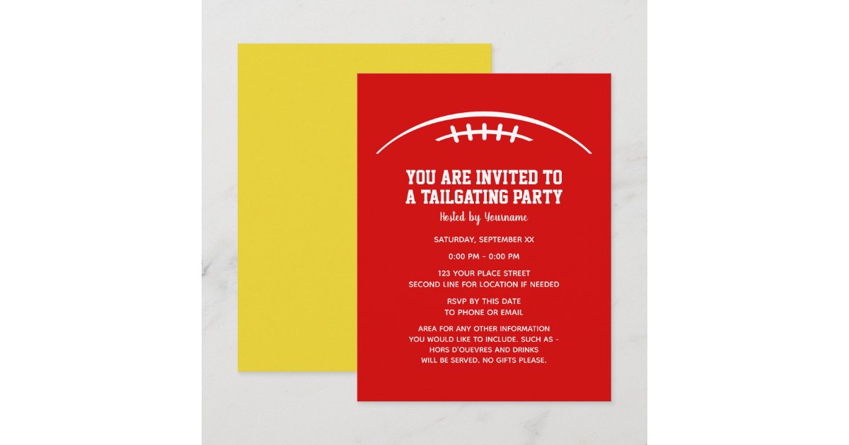 Football Tailgating Party - red yellow Invitation | Zazzle