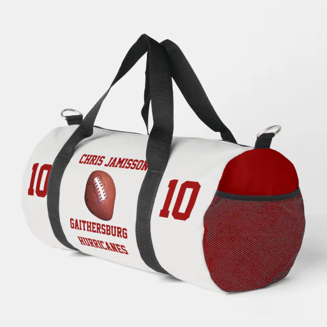 Football Team Coach Player White Red Personalized Duffle Bag | Zazzle