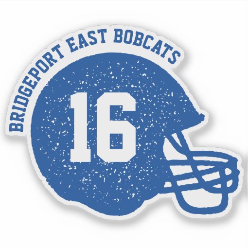 Football team helmet custom number blue sticker | Zazzle