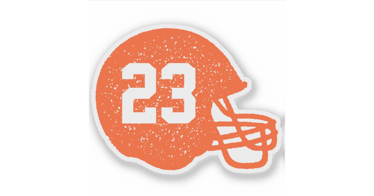 Football team helmet personalized number orange sticker | Zazzle
