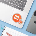 Football team helmet personalized number orange sticker | Zazzle