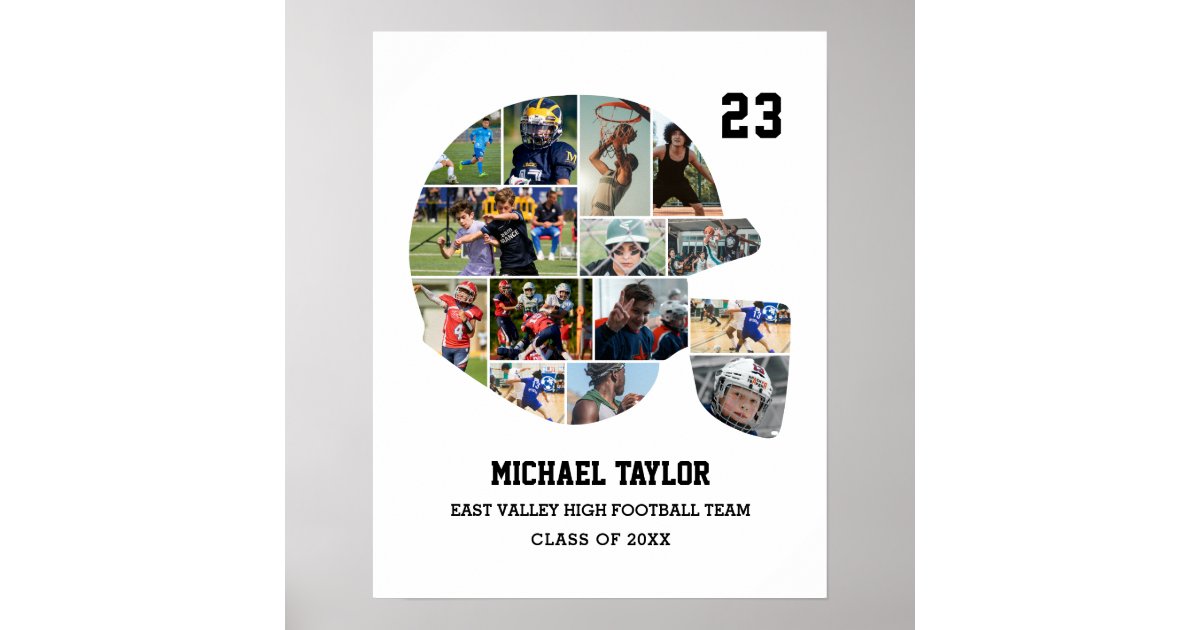 Football Team Senior Graduation Gift Photo Collage Poster | Zazzle