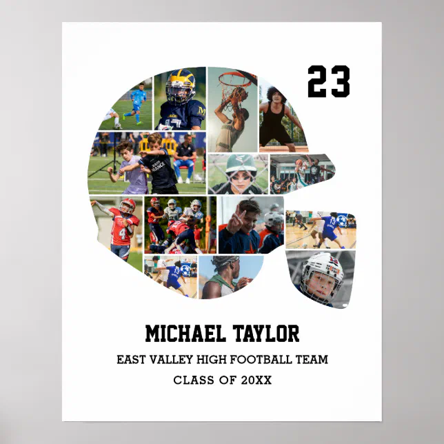 Football Team Senior Graduation Gift Photo Collage Poster | Zazzle