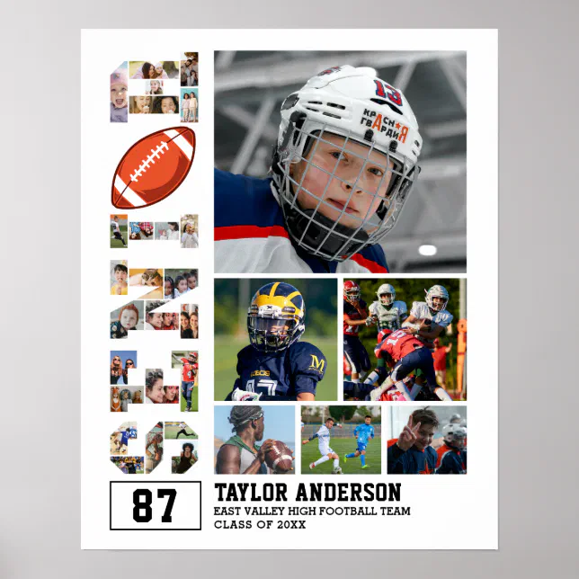 Football Team Senior Graduation Photo Collage Poster | Zazzle