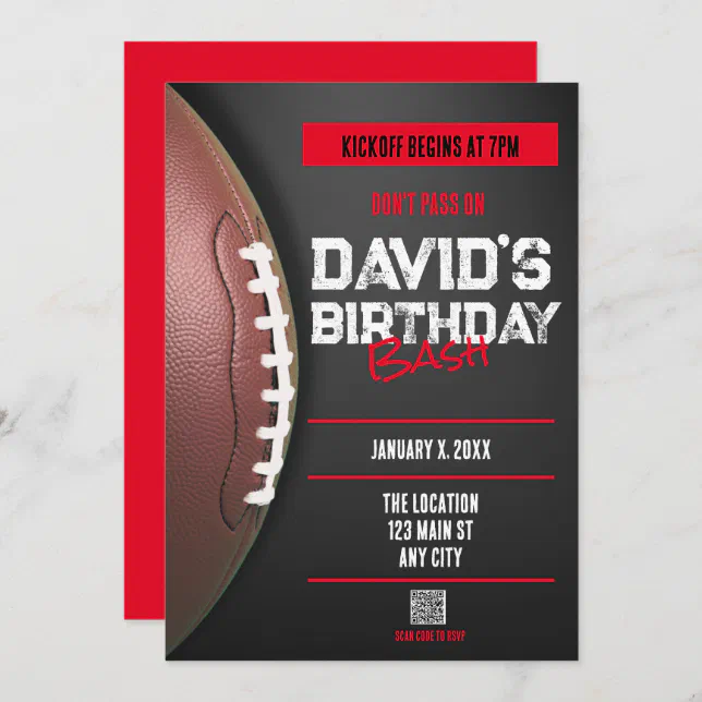 Football Theme QR Code Birthday Invitation | Zazzle