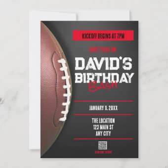 Football Theme QR Code Birthday Invitation | Zazzle