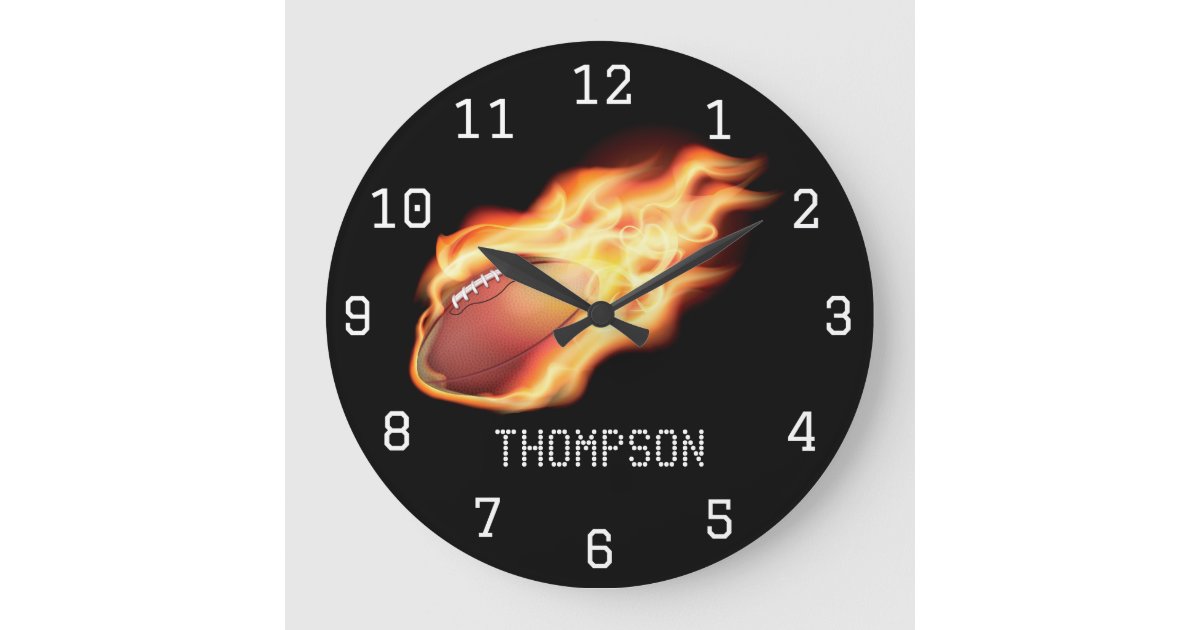 Football themed personalized add name large clock | Zazzle