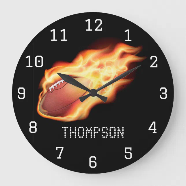 Football themed personalized add name large clock | Zazzle