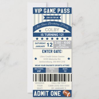 Football Ticket Birthday Invitation | Zazzle