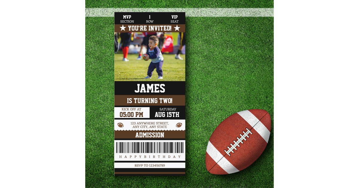 Football Ticket Birthday Party Photo Invitation | Zazzle