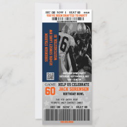 Football Ticket Blue & Orange Celebration Party Invitation | Zazzle