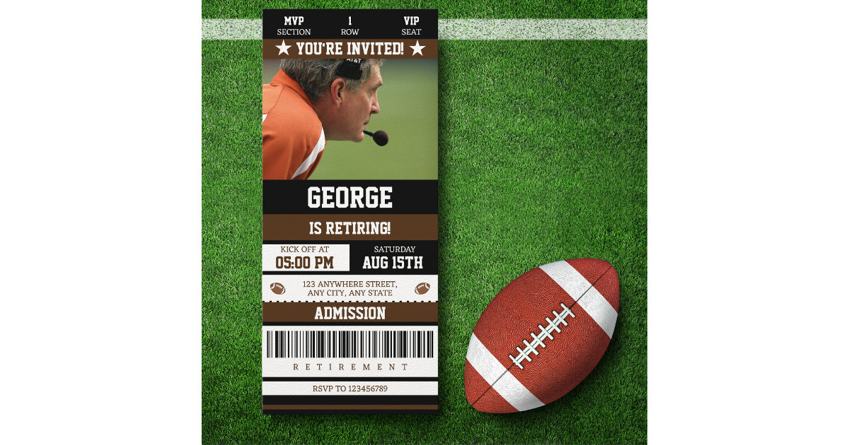 Football Ticket Retirement Party Photo Invitation | Zazzle