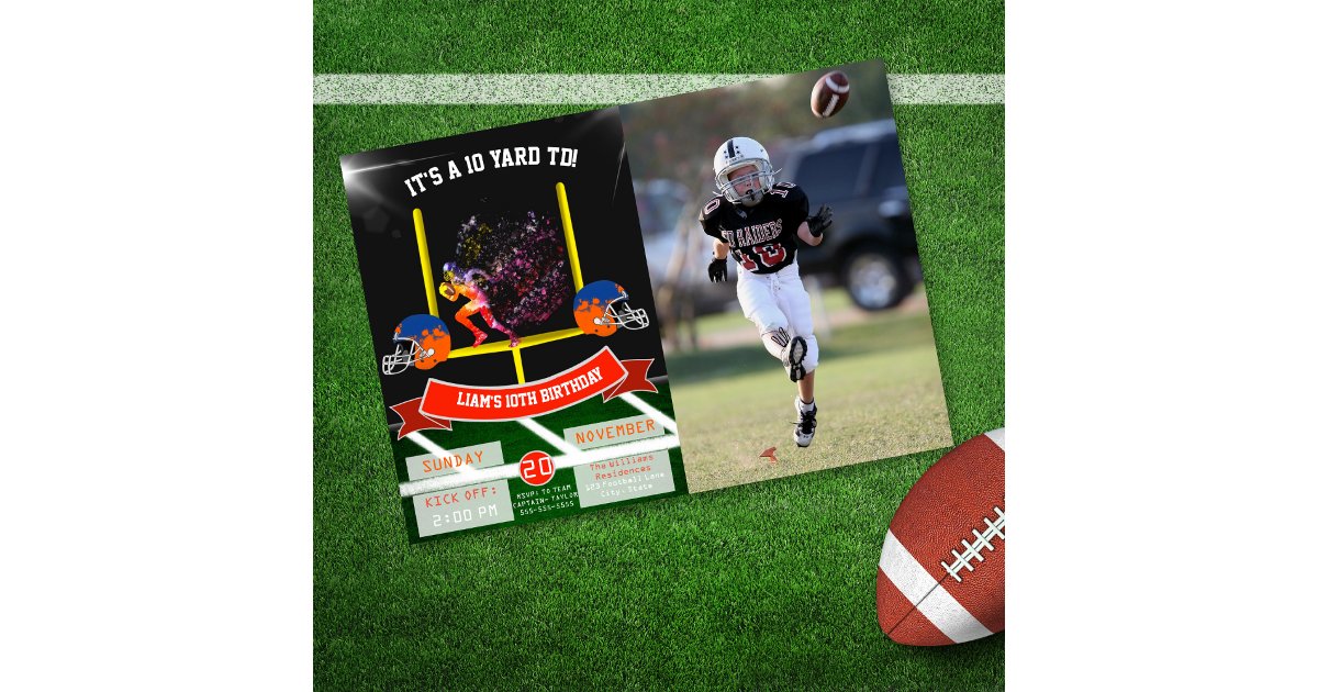 Football Touch Down Photo Kid's Birthday Invitation | Zazzle