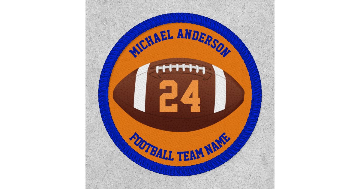 Football Uniform Number Custom Name Orange Blue Patch | Zazzle