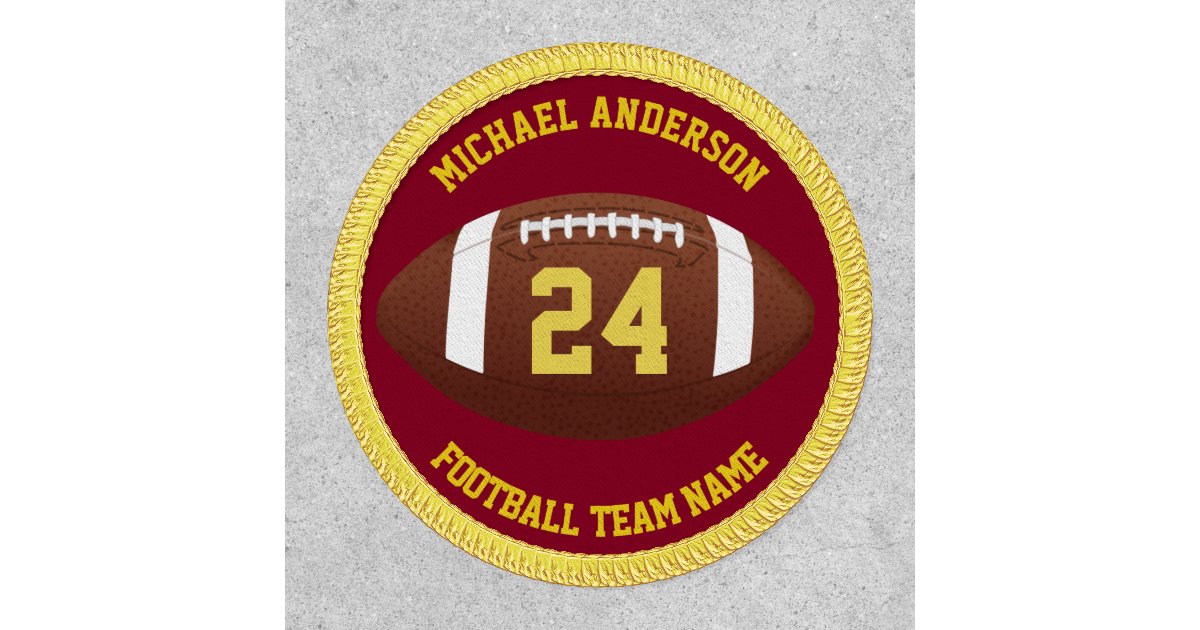 Football Uniform Number Custom Name Red and Gold Patch | Zazzle