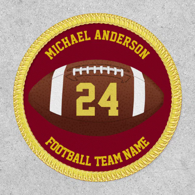 Football Uniform Number Custom Name Red and Gold Patch | Zazzle
