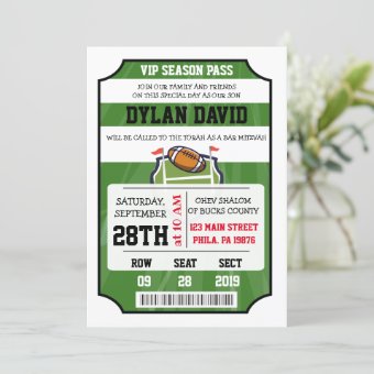 FOOTBALL VIP TICKET Bar Bat Mitzvah Invitation | Zazzle