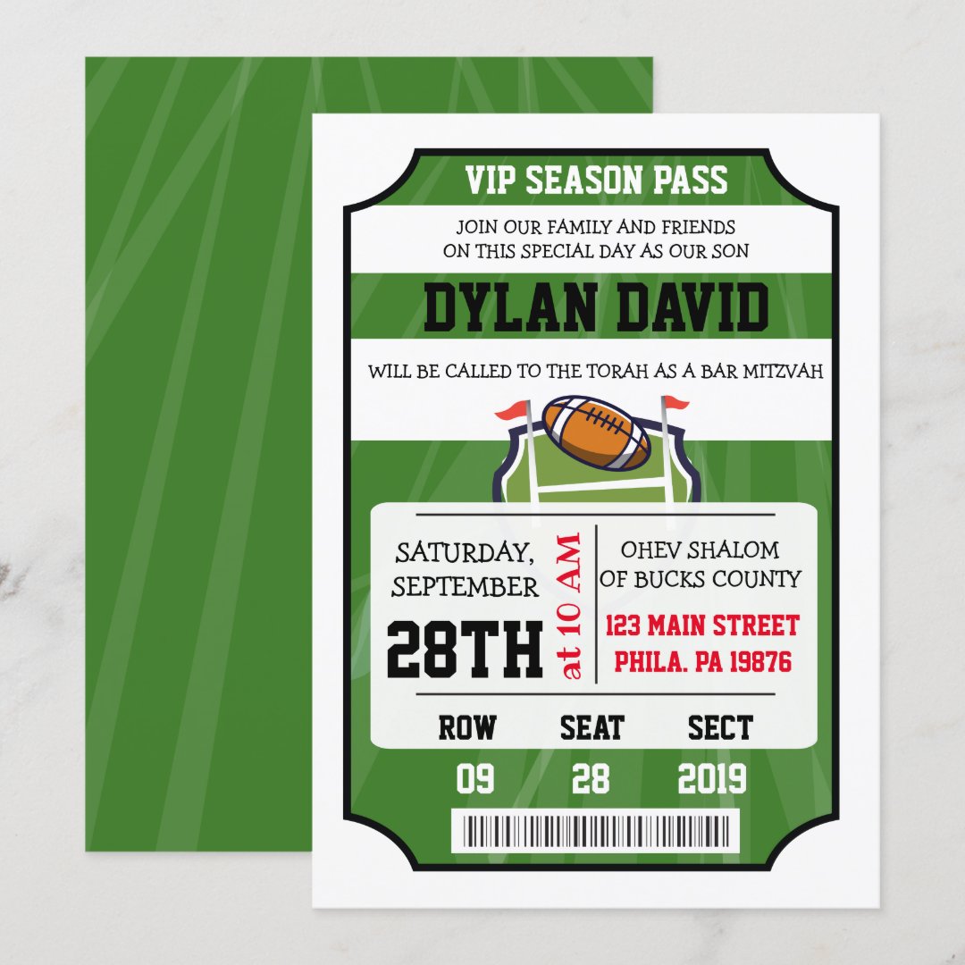 FOOTBALL VIP TICKET Bar Bat Mitzvah Invitation | Zazzle