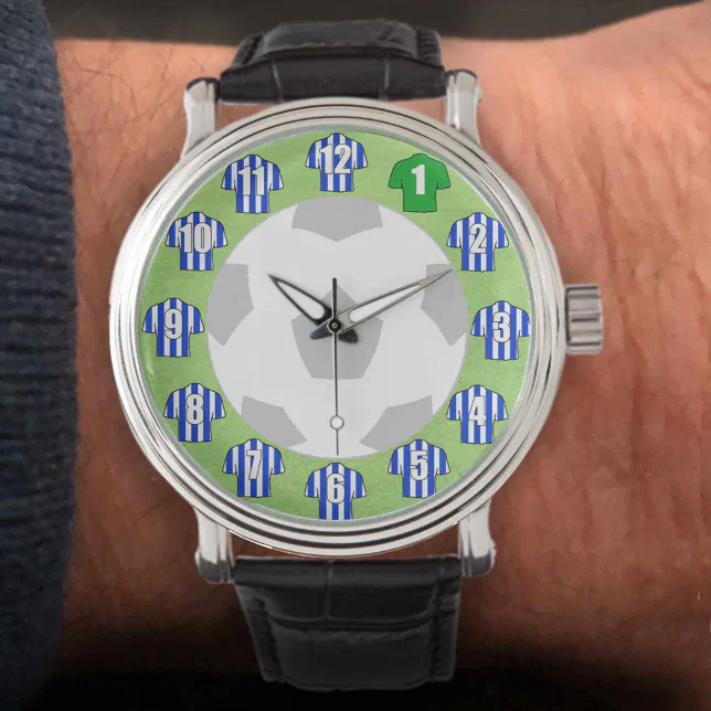 Football Watch - with Blue & White Striped Shirts | Zazzle