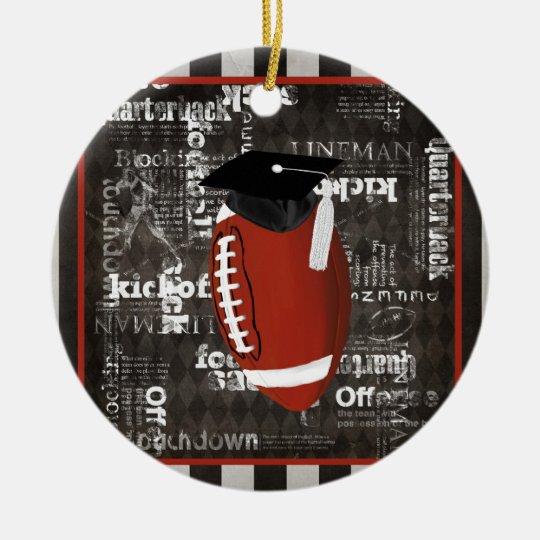 Football wearing Graduation Cap, Football Words Ceramic Ornament ...