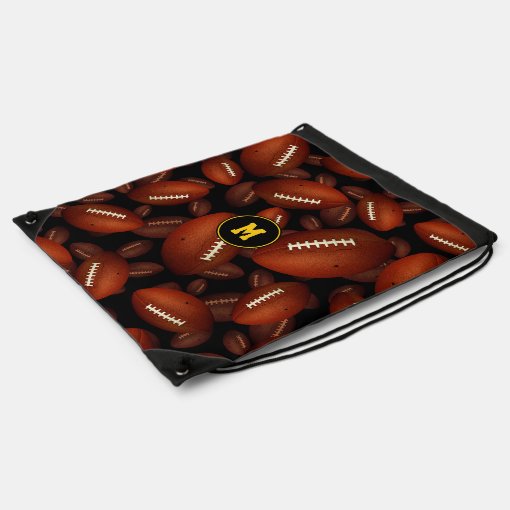 footballs pattern monogrammed sports drawstring bag | Zazzle