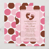 Footprint Baby Shower Invitation Pink Polka Dots | Zazzle