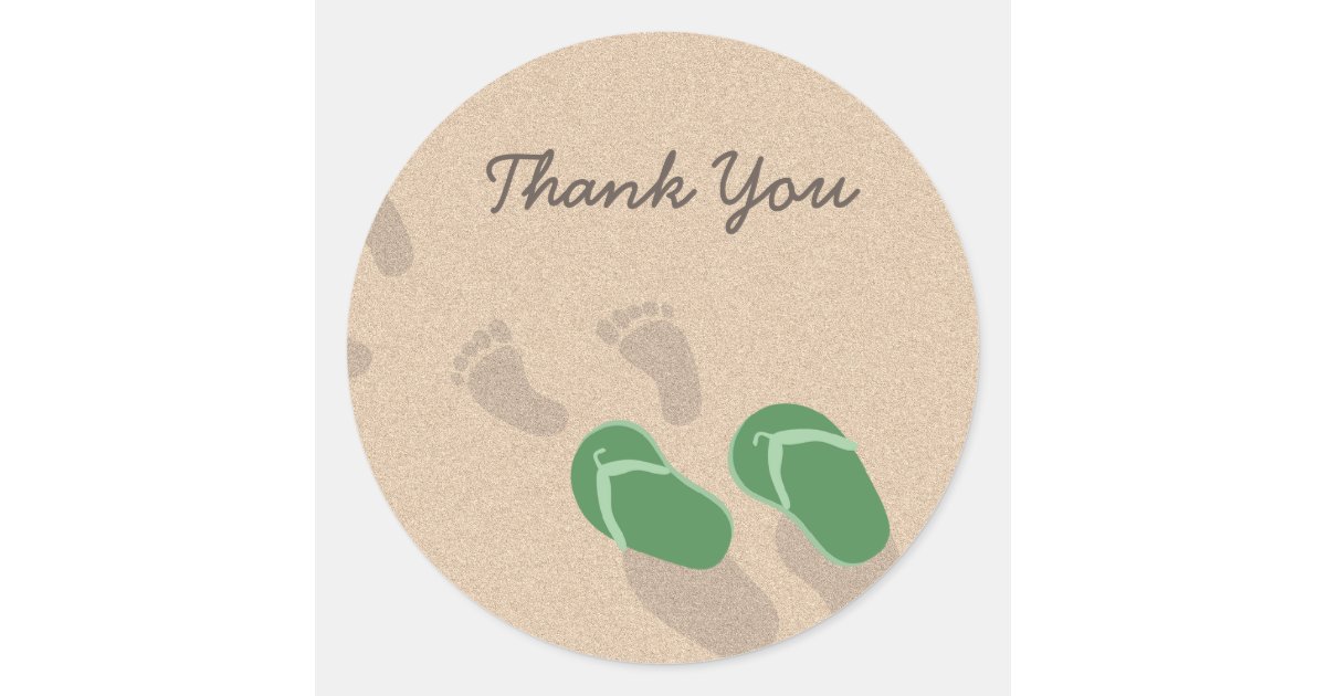 Footprints and Flip Flops on Sand Classic Round Sticker | Zazzle