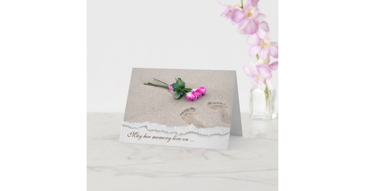 Footprints and Roses on Sand Card | Zazzle