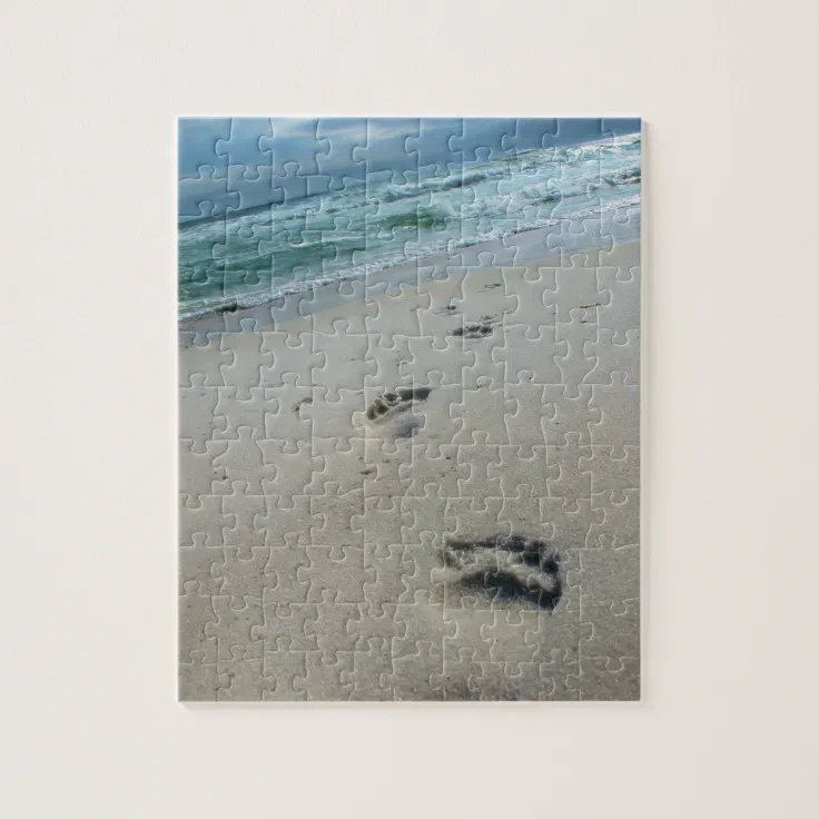 Footprints in the Sand - Beach - 8x10 - 110 pc Jigsaw Puzzle | Zazzle