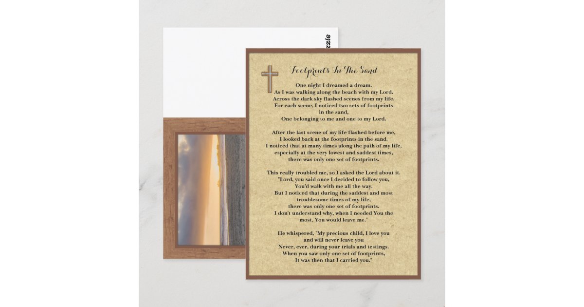 Footprints In The Sand Prayer Cards | Zazzle