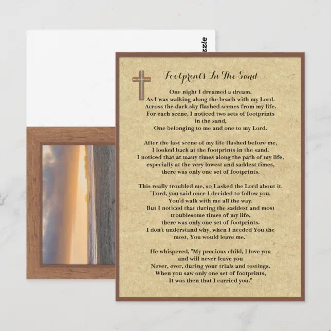 Footprints In The Sand Prayer Cards | Zazzle