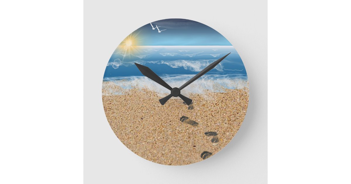 Footprints in the Sand Round Clock | Zazzle