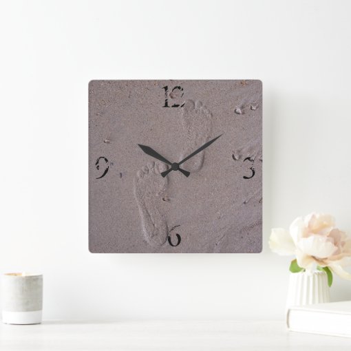 Footprints in the Sand Square Wall Clock | Zazzle