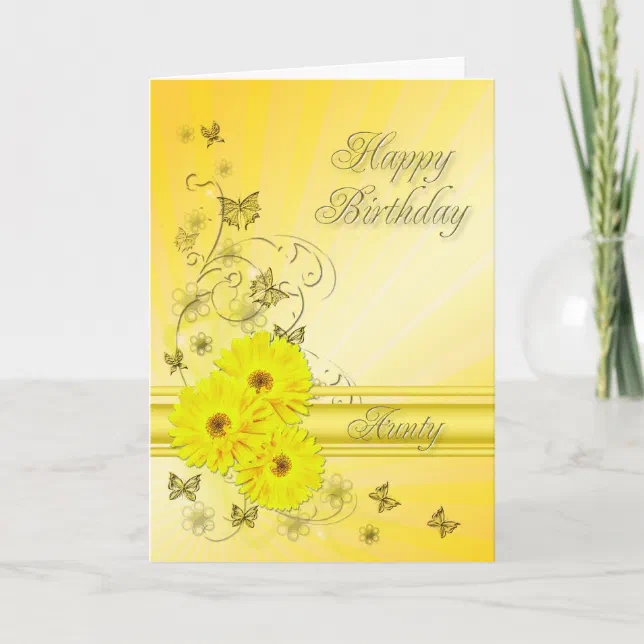 For Aunty birthay with yellow flowers Card | Zazzle