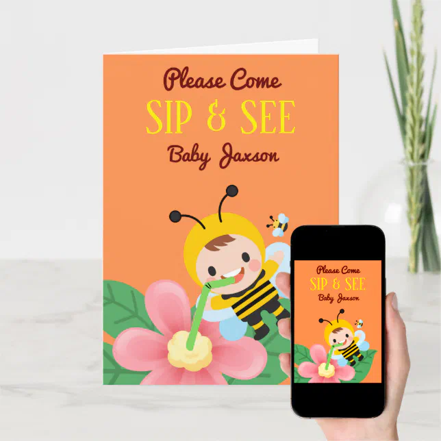 For Boy Sip and See Baby Shower Invitation | Zazzle