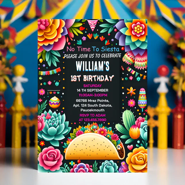 for cactus cute uno taco first fiesta 1st Birthday Invitation | Zazzle