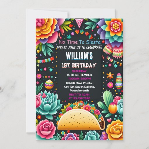 for cactus cute uno taco first fiesta 1st Birthday Invitation | Zazzle